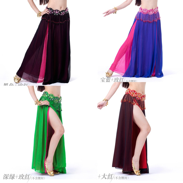 Double jump chiffon skirt, belly dance, sexy skirt, belly dress, belly ...