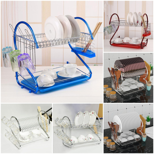Stainless Steel 2 Tiers Kitchen Dish Cup Drying Rack Drainer | Wish