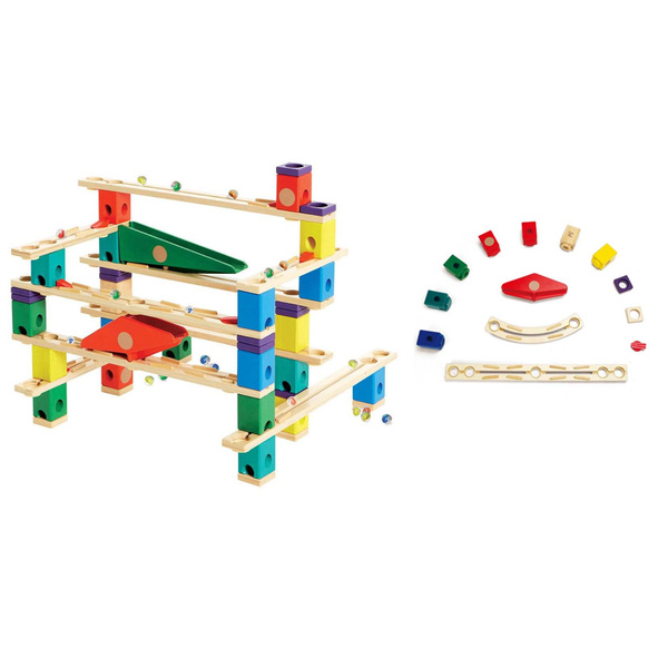 Hape Kid's Autobahn Quadrilla Wooden Marble Run Racing Play Maze w/ Add ...