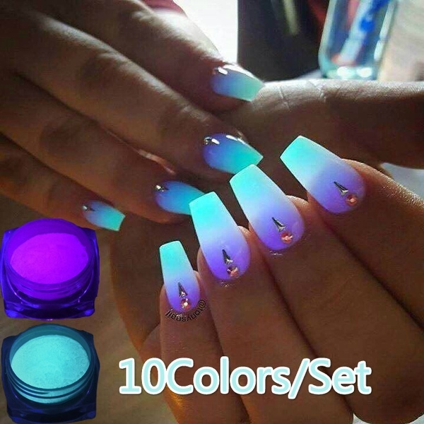 10Colors/Set Neon Colors Bright Nail Polish Powder Glow In The Dark ...