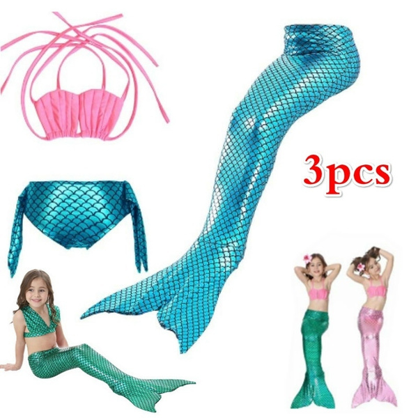 3 Pcs/Set Kids Girls Mermaid Tail Swimming Cute Shell Bikini Set ...