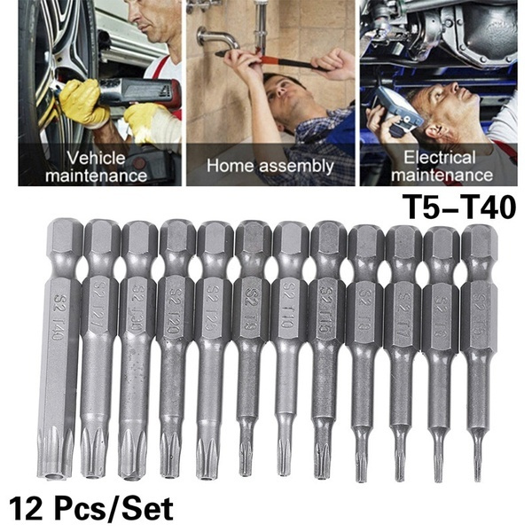 12Pcs 50mm 1/4 inch Hex Torx Head Screw Driver Bits Magnetic Set T5-T40 ...