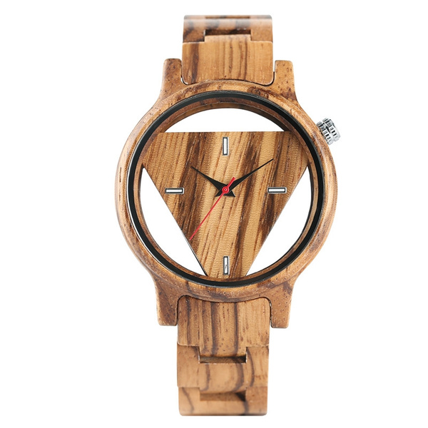 Triangle Dial Full Wood Watch Men Quartz Handmade Bamboo Wooden Clock ...