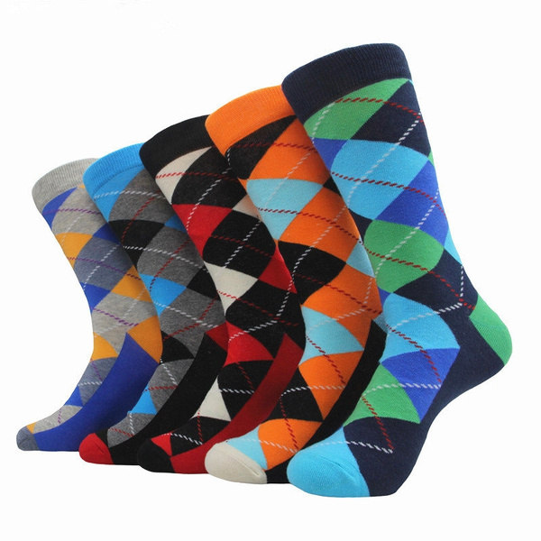Men's Cotton Socks ARGYLE Pattern for Man Casual Dress Classical Long ...