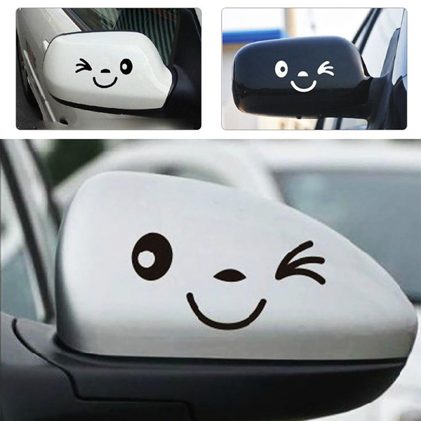 3D Funny Rearview Mirror Auto Stickers Reflective Cute Smiling Face ...