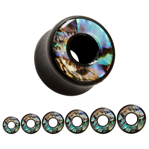 Pair Ear Gauge Stretcher Abalone Shell Inlay Arang Wood Double Flare ...