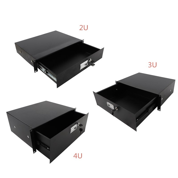 19" 2U/3U/4U Steel Plate DJ Drawer Equipment Cabinet Locking Lockable ...