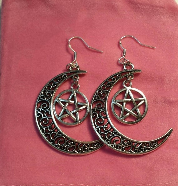Unique Earrings Moon and Pentacle, Wicca, Wiccan, Pagan Jewelry ...