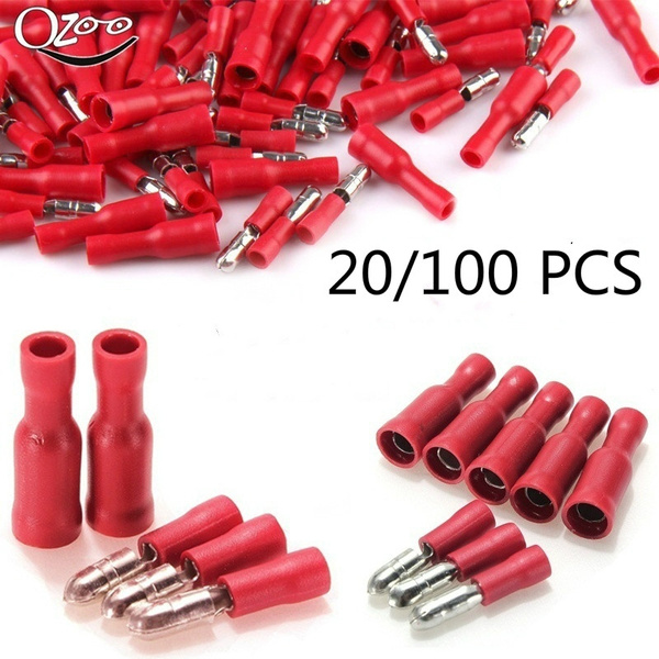 20pcs/100pcs/lot Red Insulated Female and Male Bullet Butt Connector ...