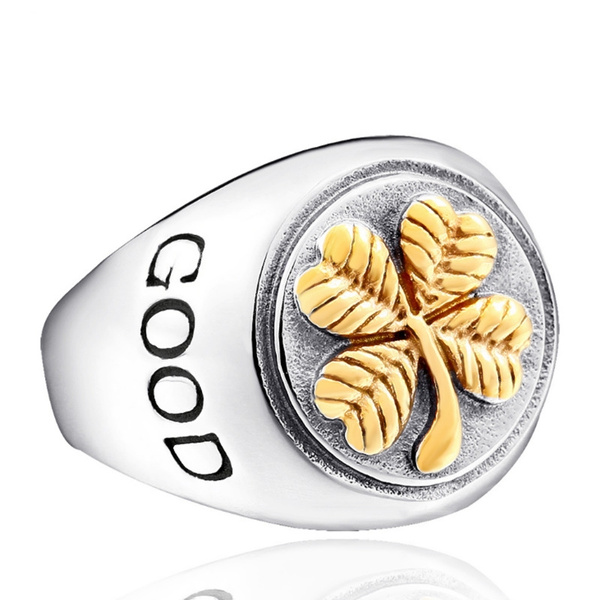 Fashion New Design GOOD LUCK Lucky Clover Minimalist Style Titanium ...