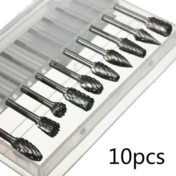 10pcs/Set 1/8" 6mm Tungsten Carbide Burr 3mm Rotary Cutter files CNC ...