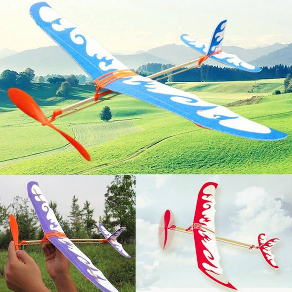 1PC Glider Rubber Band Elastic Powered Flying Plane Airplane Fun Model ...