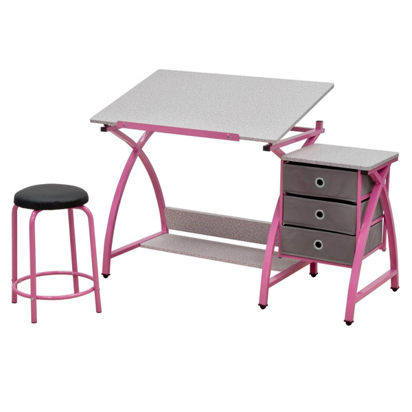 Studio Designs Laminate Craft Table Comet Center w/ Stool, Pink and ...