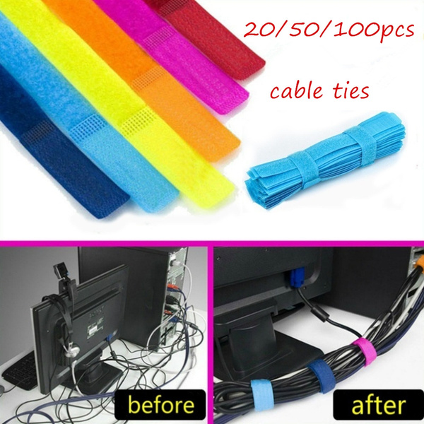 20/50/100pcs/set Multifuncional Cable Straps Hook Loop Reusable ...