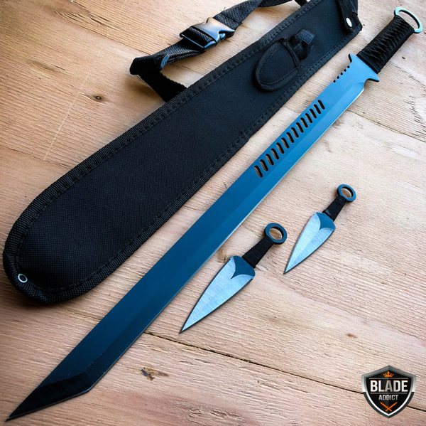 27" BLACK NINJA SWORD Full Tang Machete Tactical Blade Katana Throwing ...