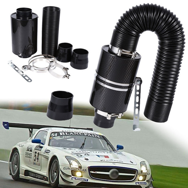 Universal 3" Carbon Fibre Air Filter Induction Intake Pipe Kit+3 ...