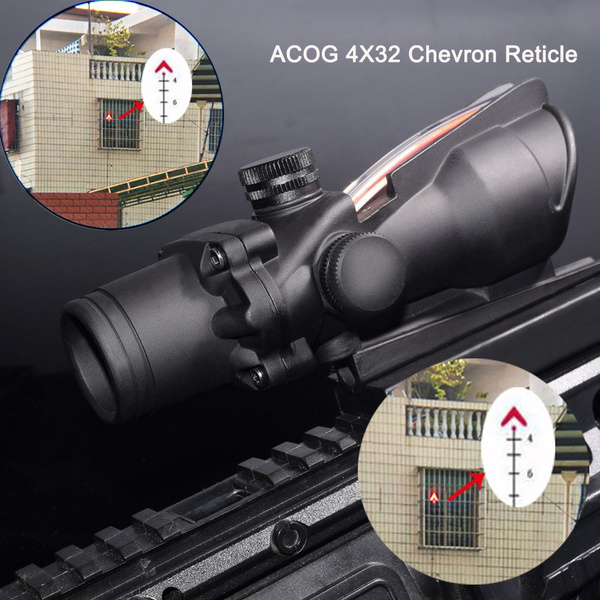 ACOG 4X32 Chevron Reticle Fiber Optic Scope Riflescope Red Illuminated ...