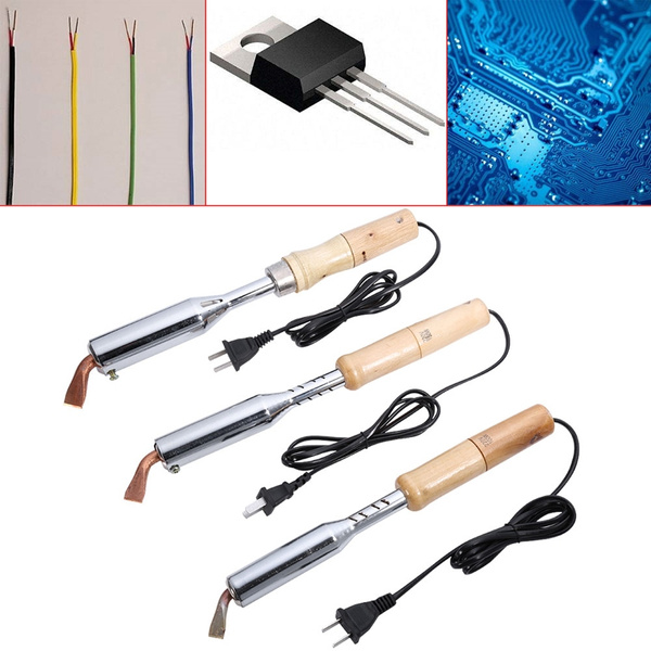 1Pc 220V Electric Soldering Iron Solder Welding Chisel Tip Wood Handle ...