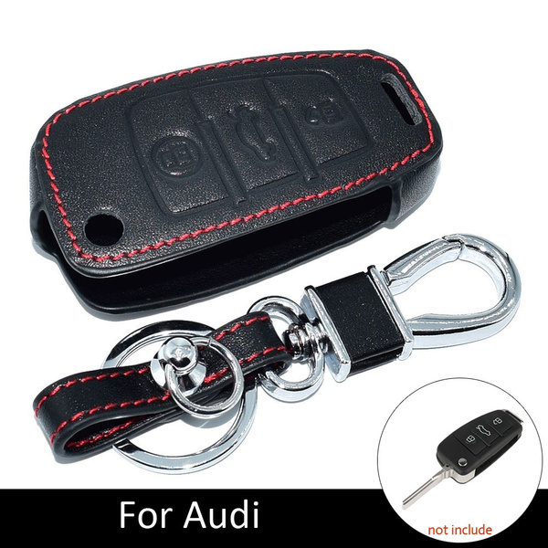 3 Buttons Folding Key Genuine Leather Car Flip Key Cover Case For Audi ...