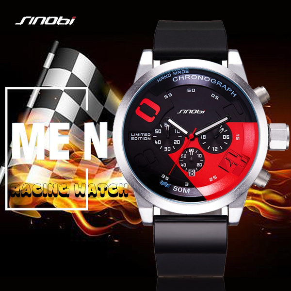 SINOBI Men Sports Waterproof Red Dial Mans Chronograph Quartz Wrist ...