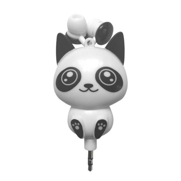 Cute Panda Style Wired Earphones Cartoon Panda Retractable Handsfree ...
