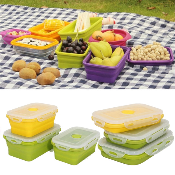 Collapsible Portable Silicone Bowl Boxes Folding Food Storage Container ...