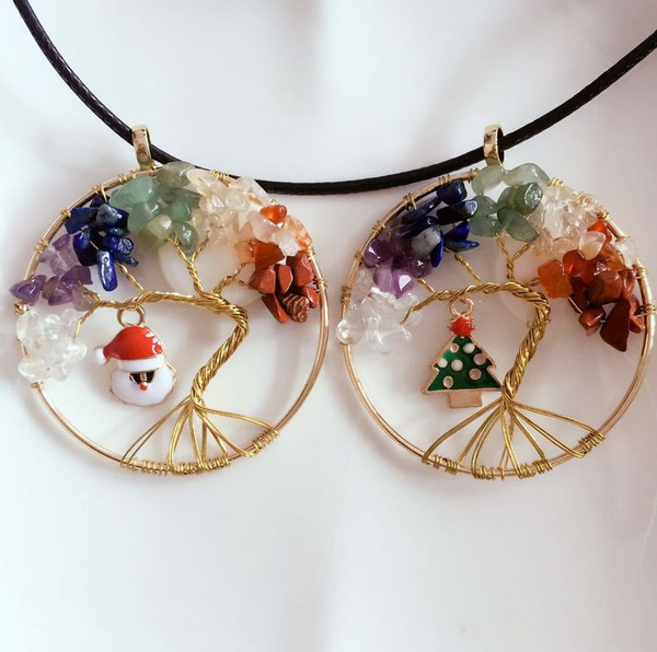Lovely Tree of Life Natural Stone Santa Claus Christmas Tree Pendant ...