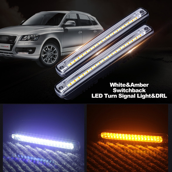 2Pcs Universal Waterproof DC 12V Flow LED Car White DRL & Amber Turn ...