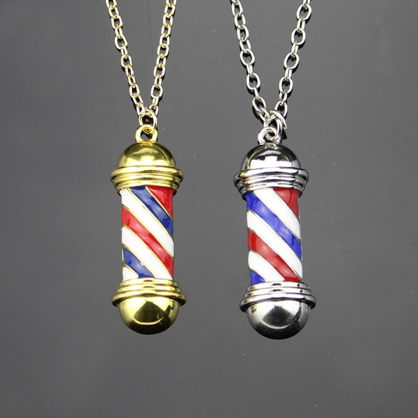 Barber Shop 3D Barber Pole Pendant Necklace luxurious long chain ...