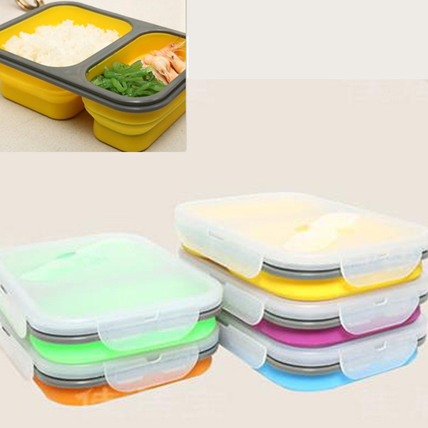 2 Cells Silicone Collapsible Microwave Oven Bowl Lunch Container | Wish