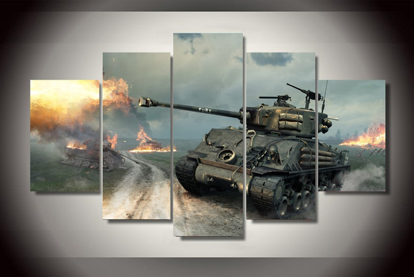 5 Pieces Canvas Print Game Poster War World of Tanks Picture Painting ...