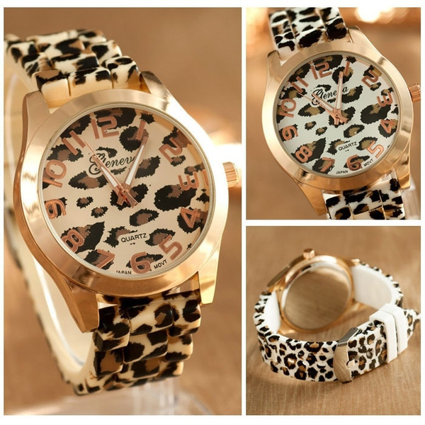 New Women Watches Fashion Unisex Geneva Leopard Printed Clock Silicone ...
