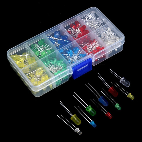 100pcs LED Light Emitting Assortment Kit Diodes White Green Red Blue ...