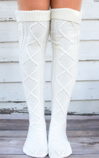 Warm Women Soft Winter Cable Knit Over Knee Long Boot Thigh High Socks ...
