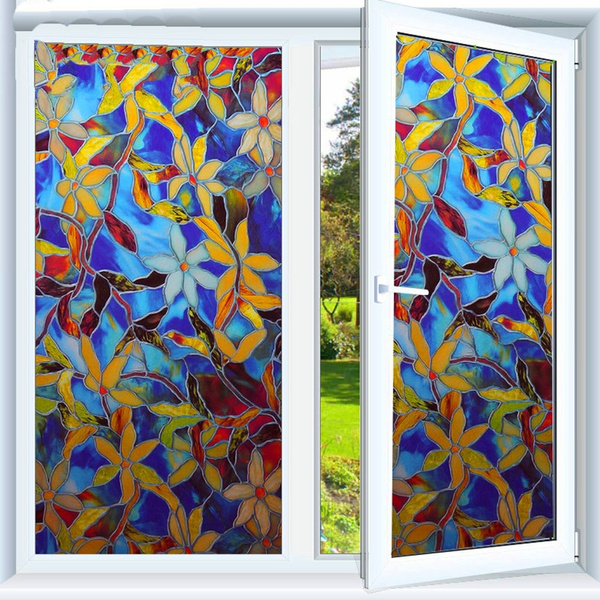 modern Static Cling Cover Stained Flower Window Film Glass Privacy Home ...