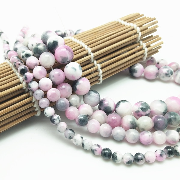 Natural Stone Pink Zebra Persian Jade Round Loose Beads Pick Size 6/8 ...