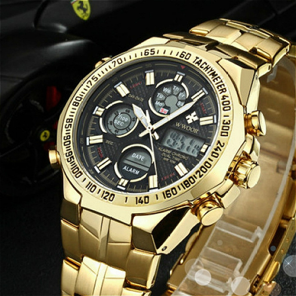 Nya WWOOR Men Luxury Chronograph Väckarklocka Stål Led Display Militära ...