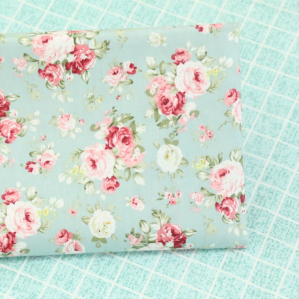 50cm*160cm Pastoral Roses Plaid Printed Cloth DIY Handmade Tissu 100% ...