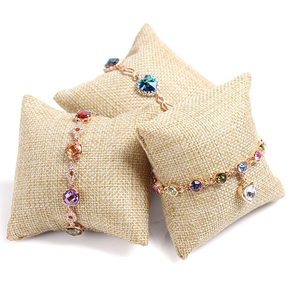 3Pcs Beige Display Earring Holder Small Linen Pillow Watch Bracelet For ...