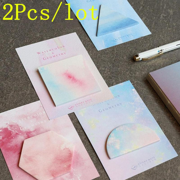 2Pcs/llot Watercolor Geometry Notepad Paper Notes Sticky Notes Notebook ...