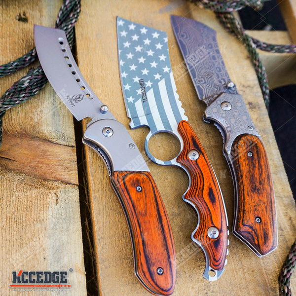 USA SELLER USA STOCK 3 PC Chrome US Flag FIXED BLADE Hunting CLEAVER ...