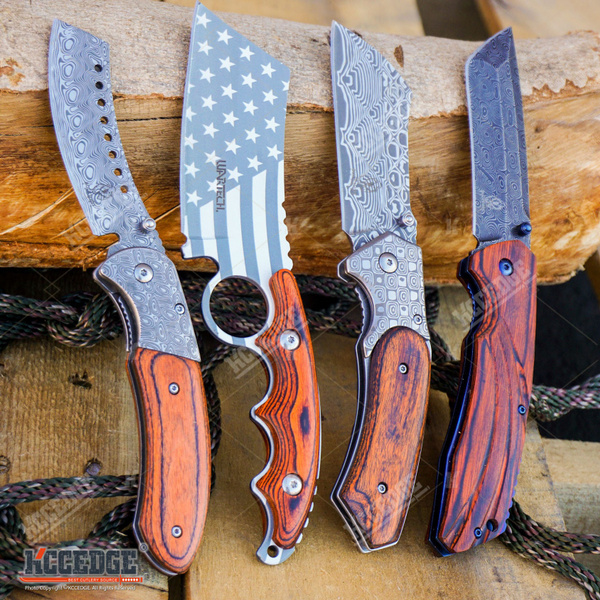 USA SELLER USA STOCK 4 PC CAMPING HUNTING Fixed Blade Chrome US Flag ...