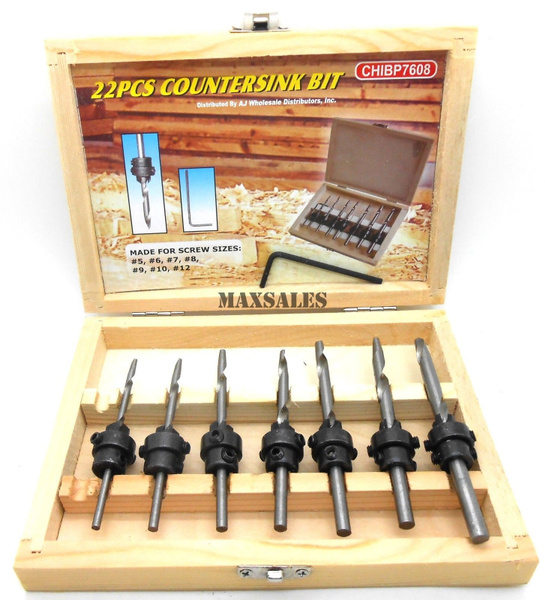 22pc Professional Countersink Drill Bit Set W/ Wood Box | Wish