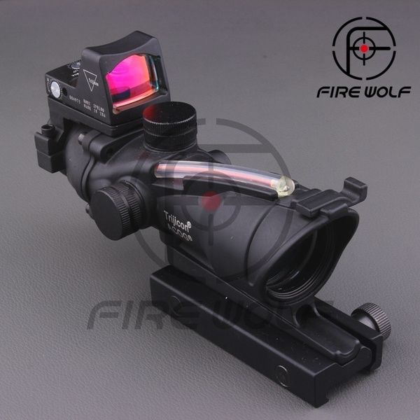 Trijicon ACOG Style 4X32 Tan Real Fiber Optics Red Illuminated Scope W ...