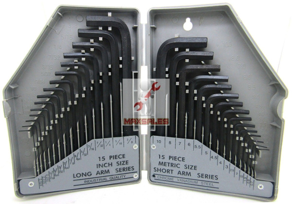 Allen Wrench Hex Key Set 30PC SAE METRIC Long Short Arm with Case | Wish