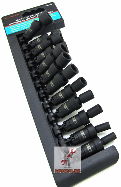 12pc 1/4" Drive Universal Swivel Impact Socket Set Professional Metric ...