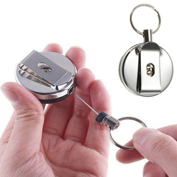 New Retractable Metal Card Badge Holder Steel Recoil Key Ring Belt Clip ...
