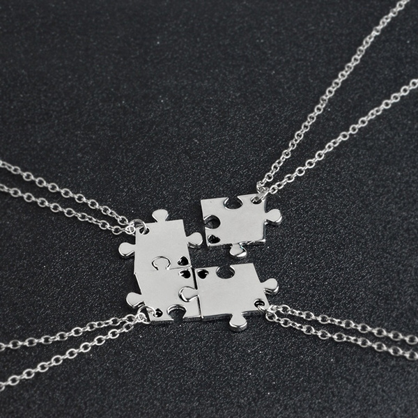 Golden 4Pcs Jigsaw Puzzle Pendant Chain Necklace Family Best Friends ...