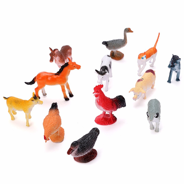 12Pcs Plastic Wild Farm Yard Animals Model Pig Cow Horse Dog Kids Toys ...