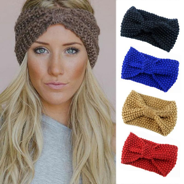 Women Warmer Ear Knitted Woolen Headband Turban Crochet Bow Head Wrap